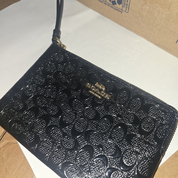 Coach | Bags | Coach Black Embossed Leather Wristlet | Poshmark